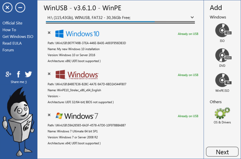 WinUSB - Linux, Rescue or Windows bootable USB without formatting